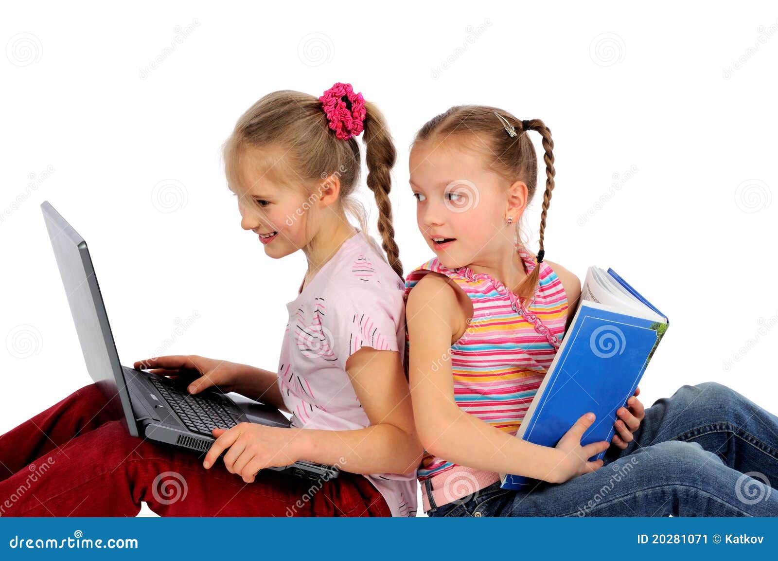Kids with laptop and book stock image. Image of children - 20281071