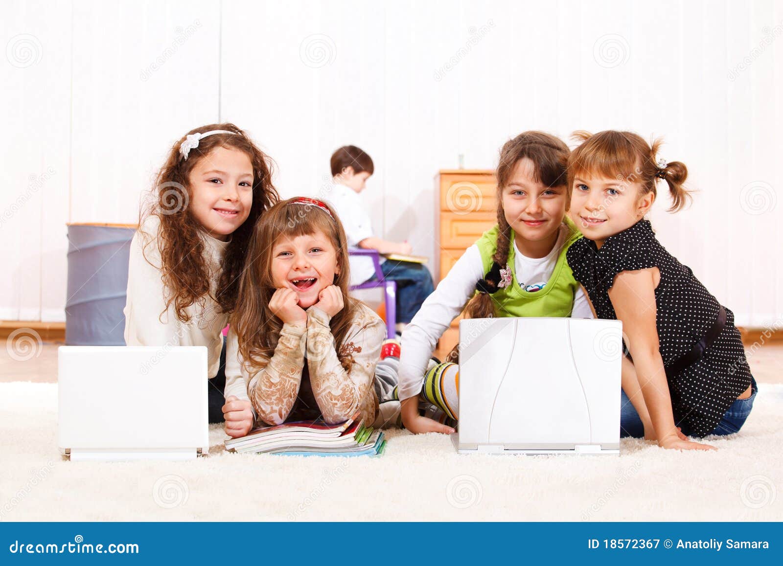 Kids with laptops stock image. Image of attention, friendship - 18572367