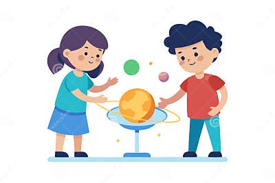Kids Learning Geography with Globe in Classroom Stock Illustration ...