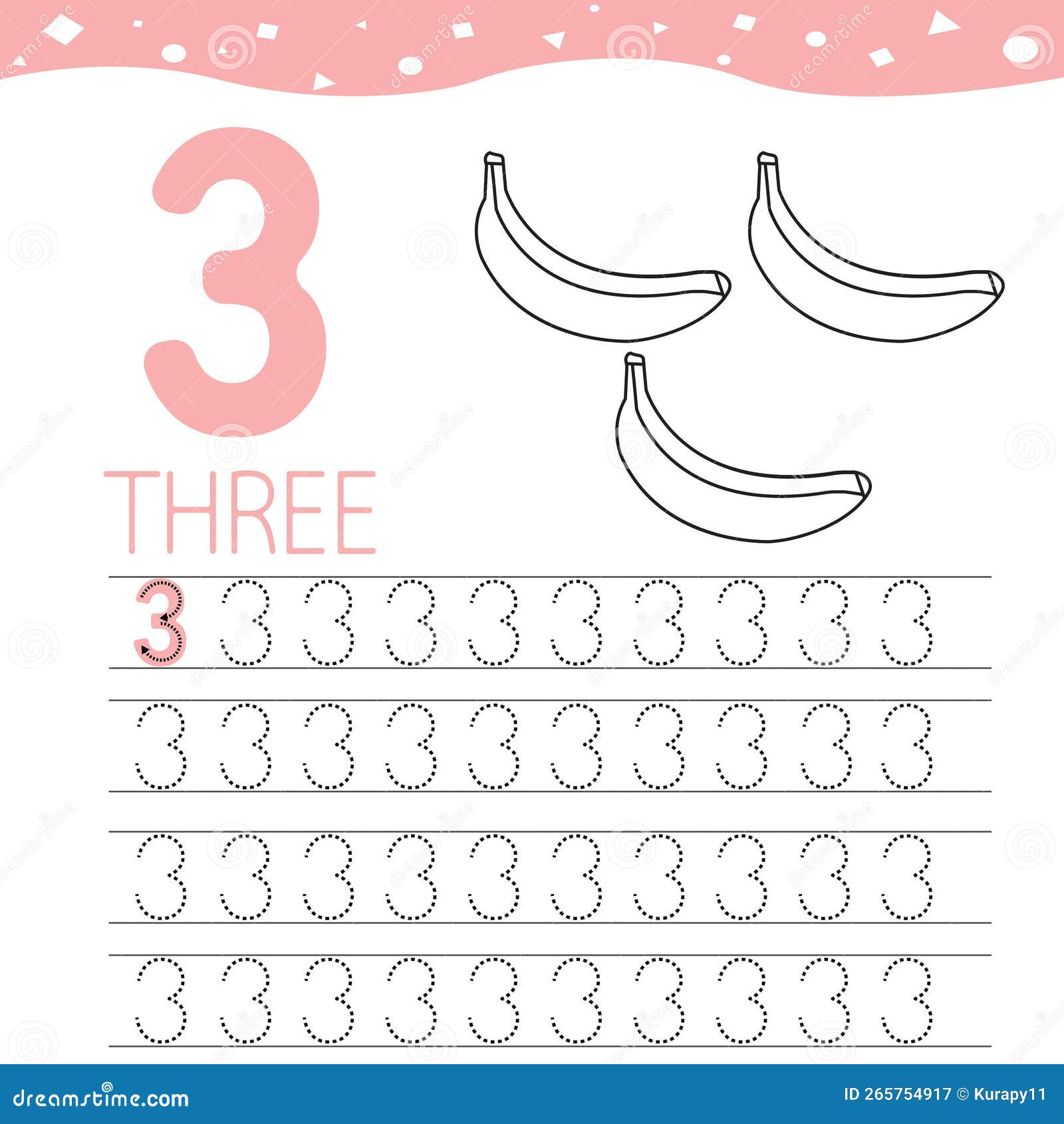 Fruit Number 3 Banana Style Cartoon Fruit Design Flat Vector ...