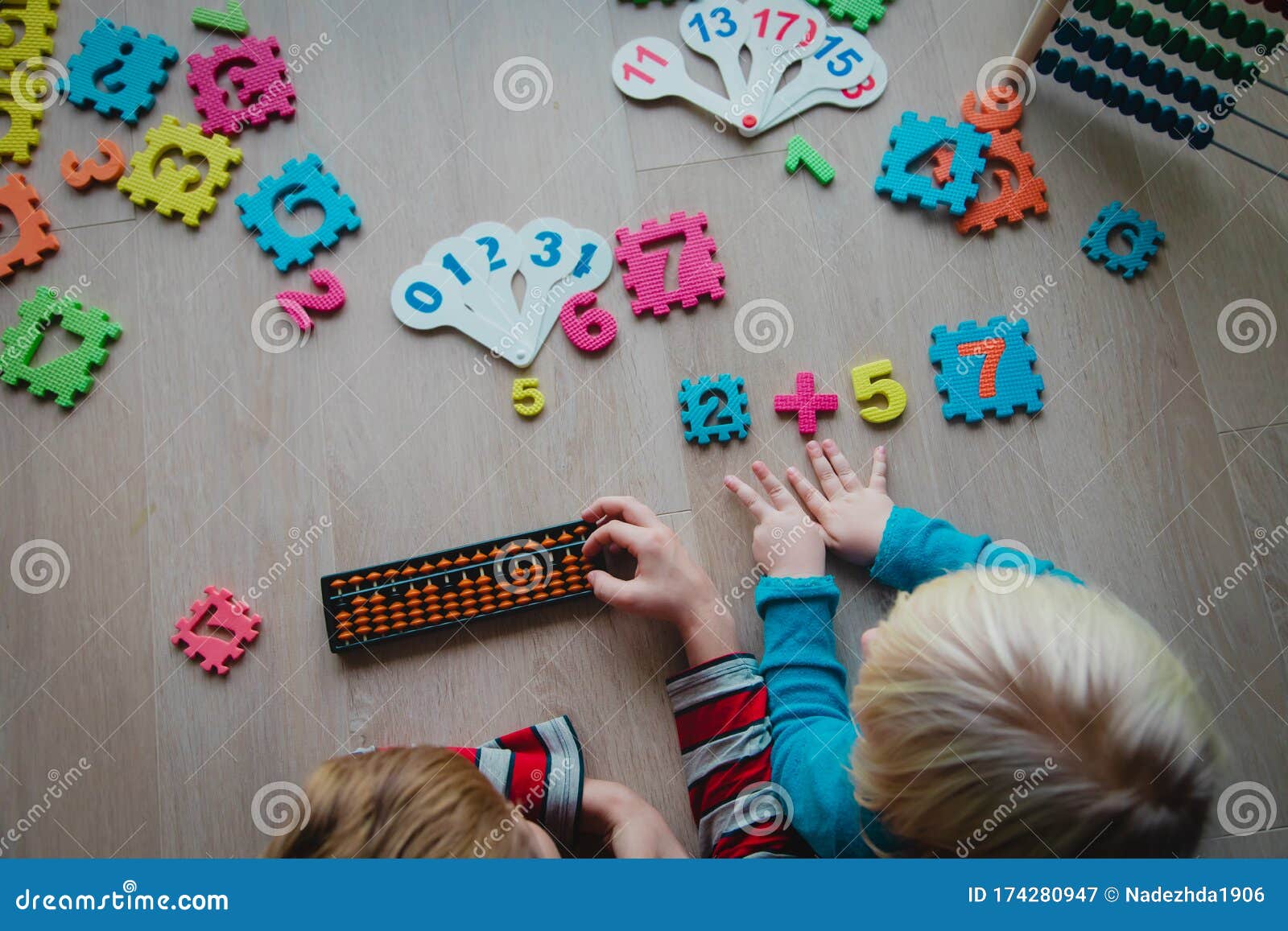 Kids Learning Numbers, Boy and Girl Counting on Abacus Stock Image ...