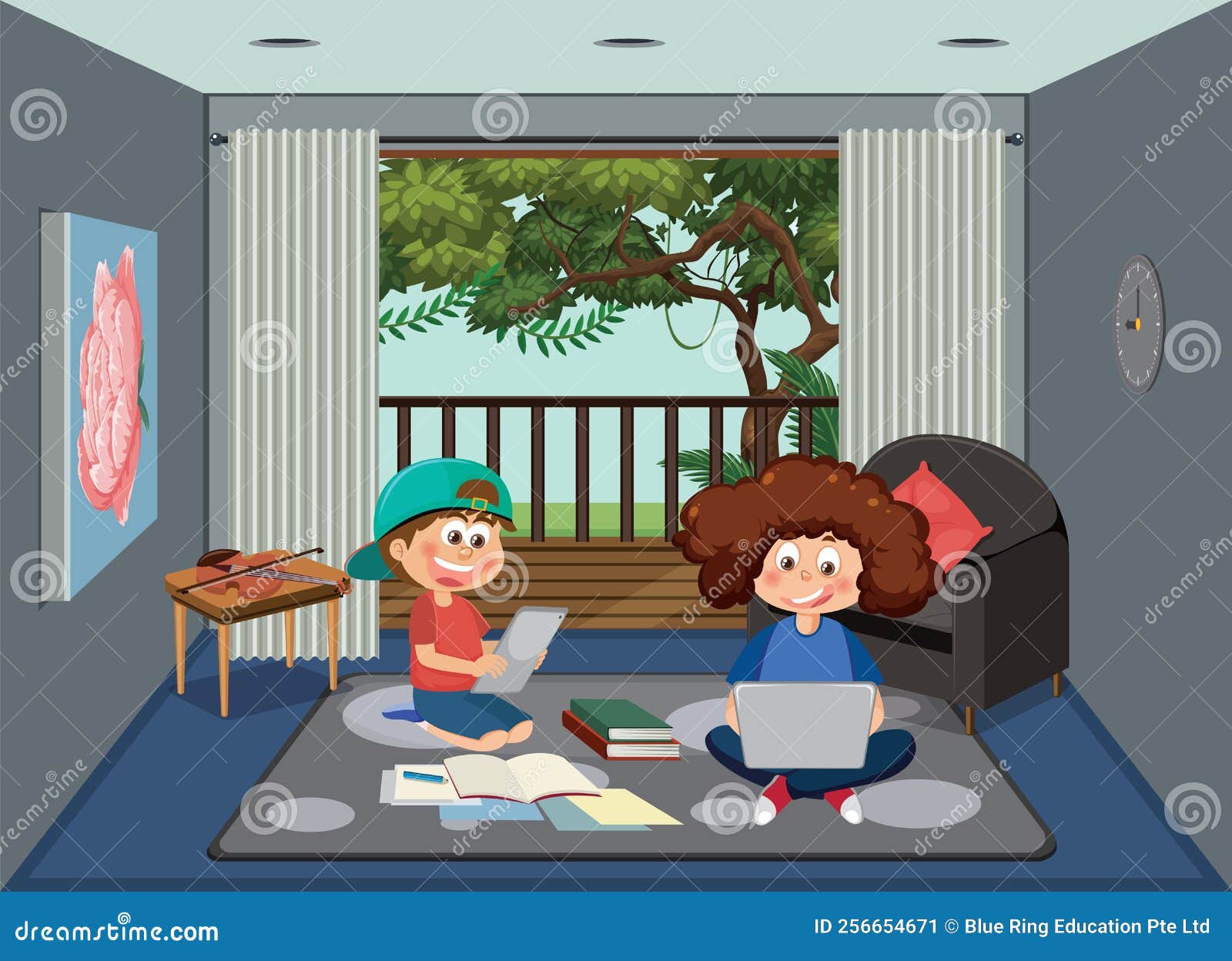 Kids Learning Online at Home Stock Vector - Illustration of cartoon ...