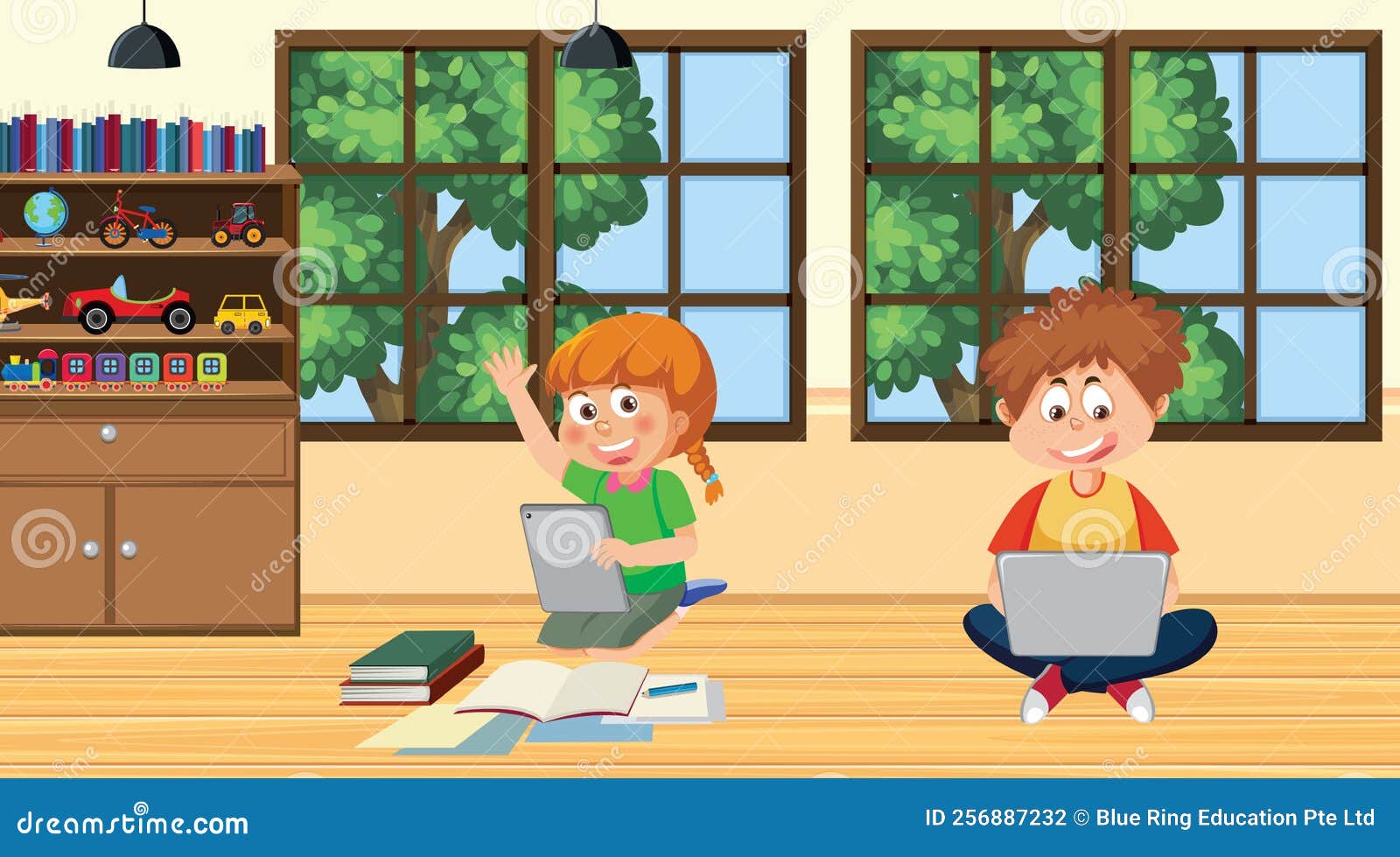 Kids Learning Online at Home Stock Vector - Illustration of kids, children: 256887232