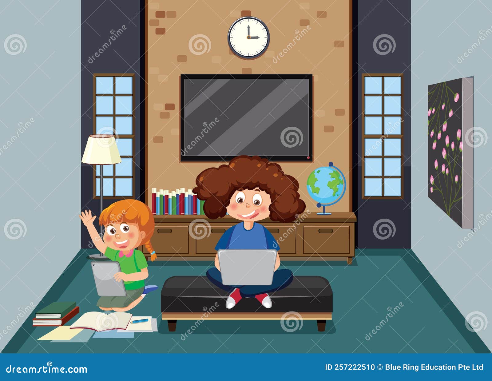 Kids Learning Online at Home Stock Vector - Illustration of school ...