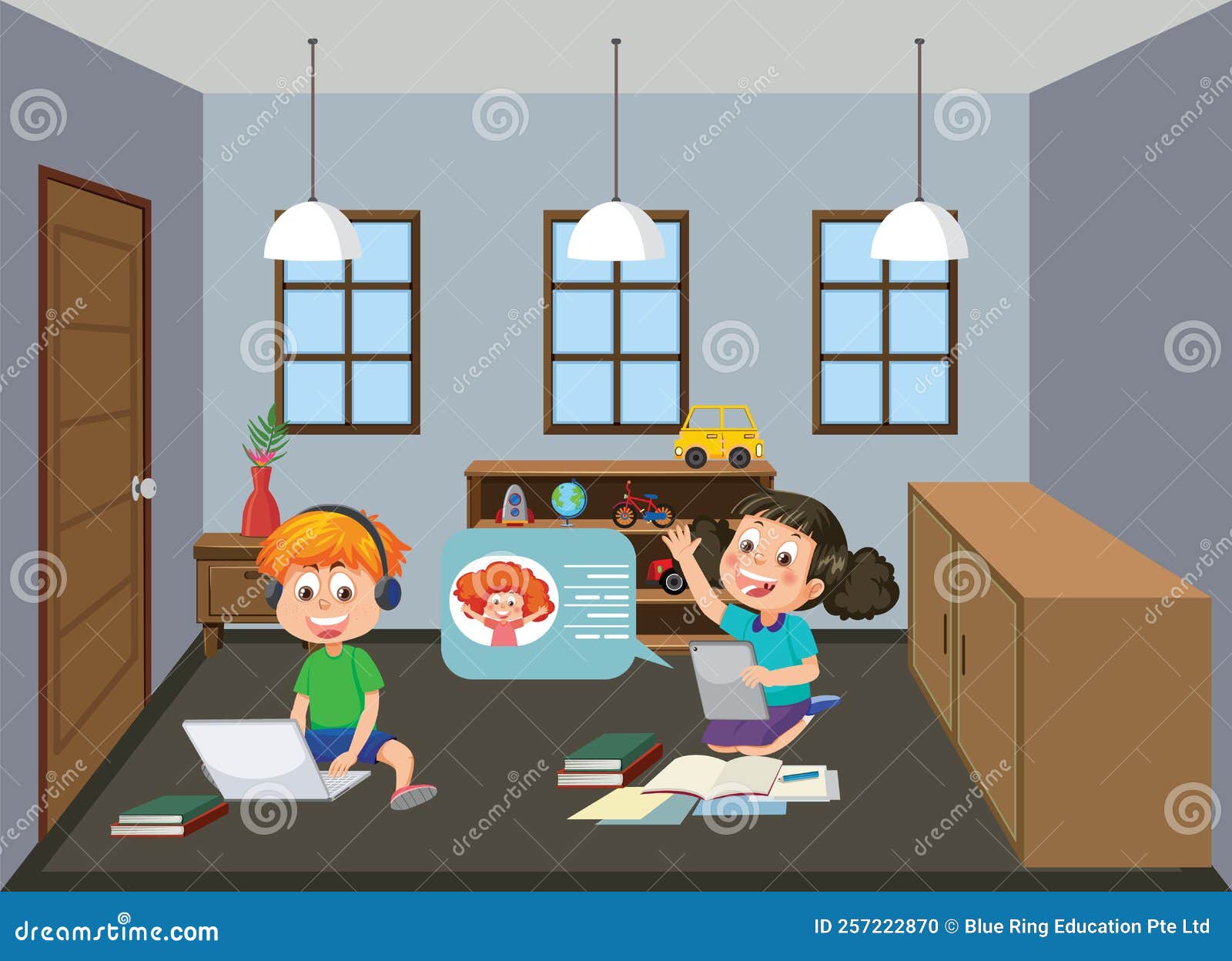 Kids Learning Online at Home Stock Vector - Illustration of drawing ...
