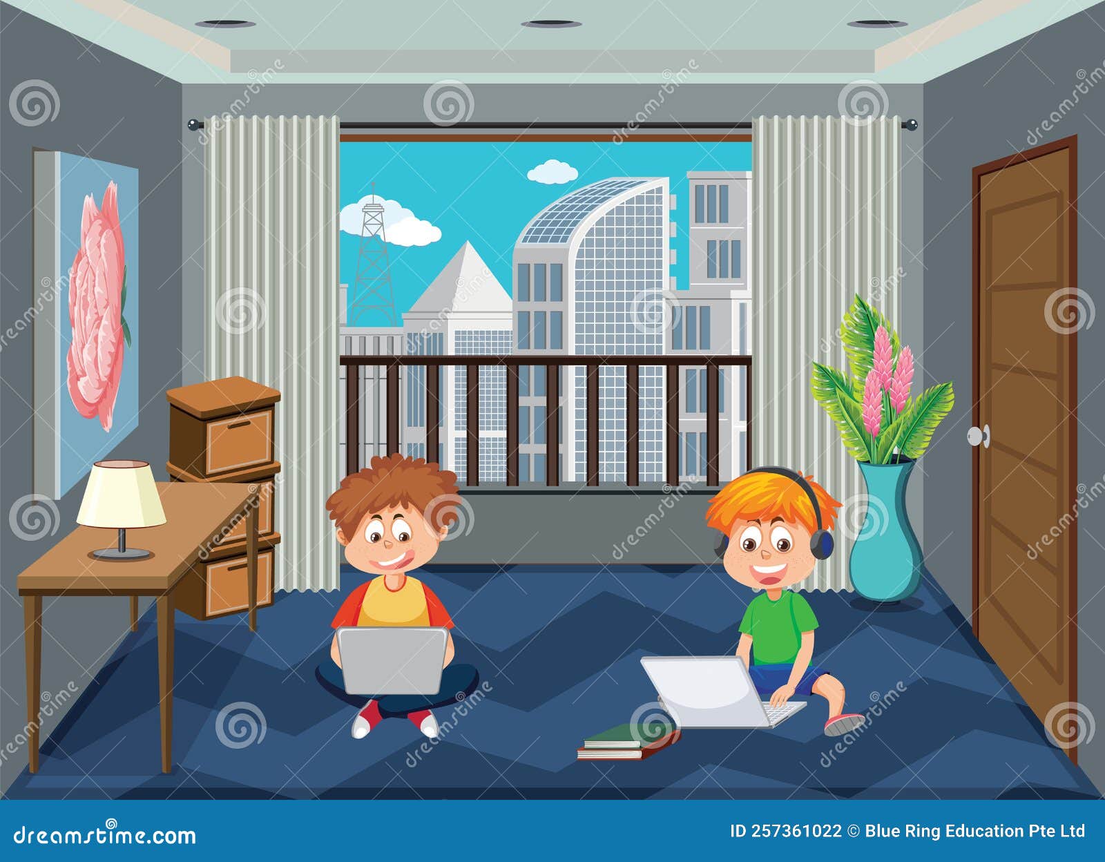 Kids Learning Online at Home Stock Vector - Illustration of children ...