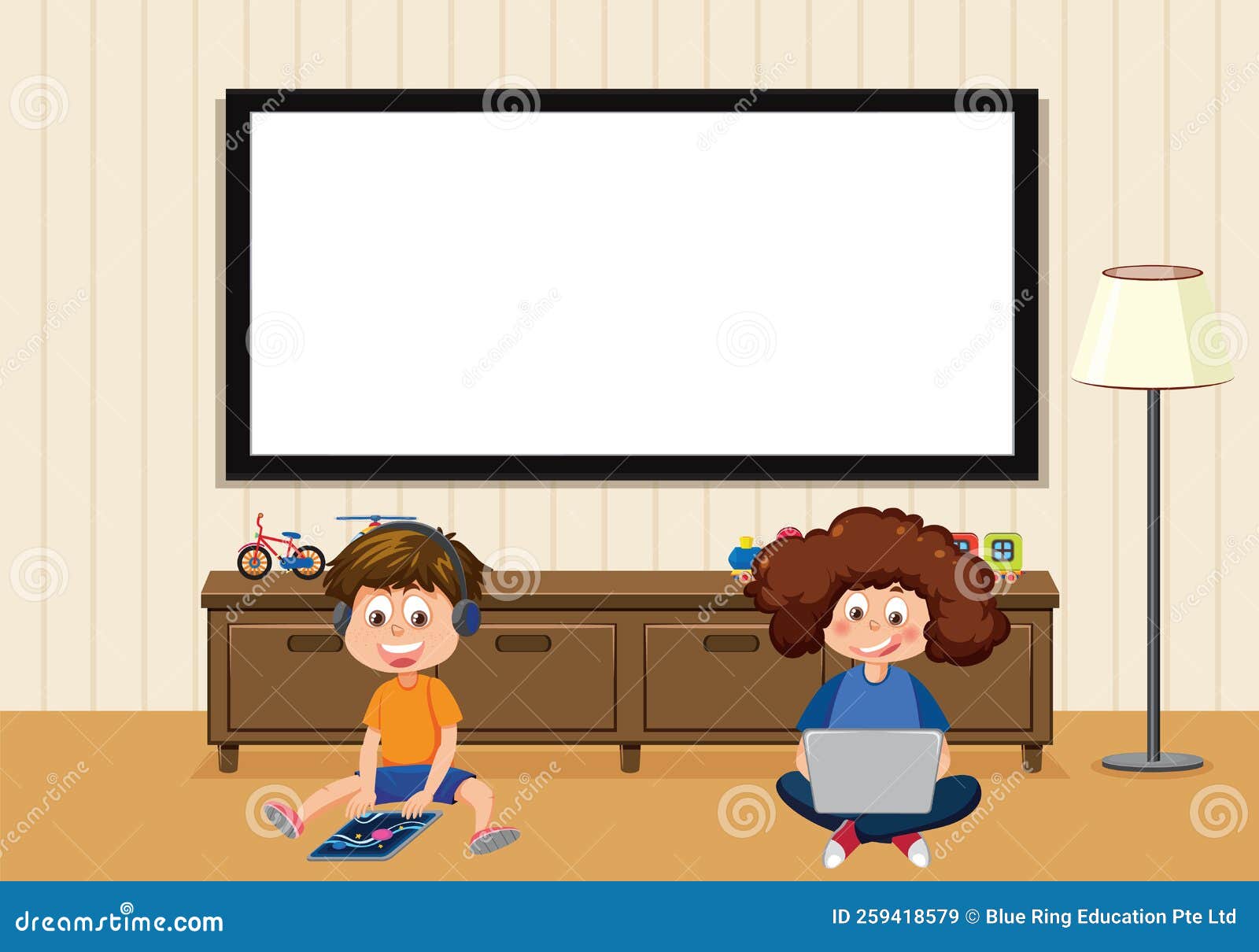 Kids Learning Online at Home Stock Vector - Illustration of tablet, drawing: 259418579