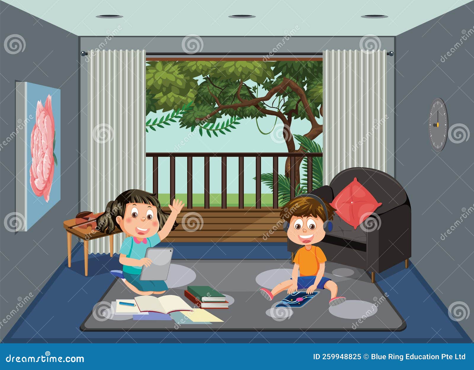 Kids Learning Online at Home Stock Vector - Illustration of online ...