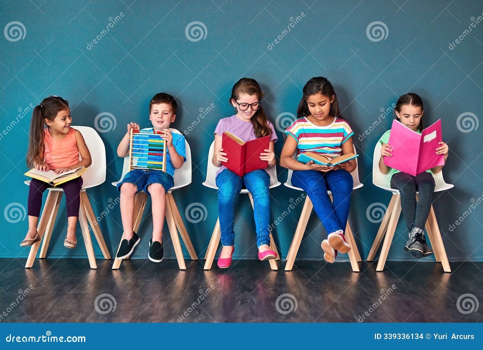 Kids, Learning and Row with Books in Studio for Knowledge, Development ...