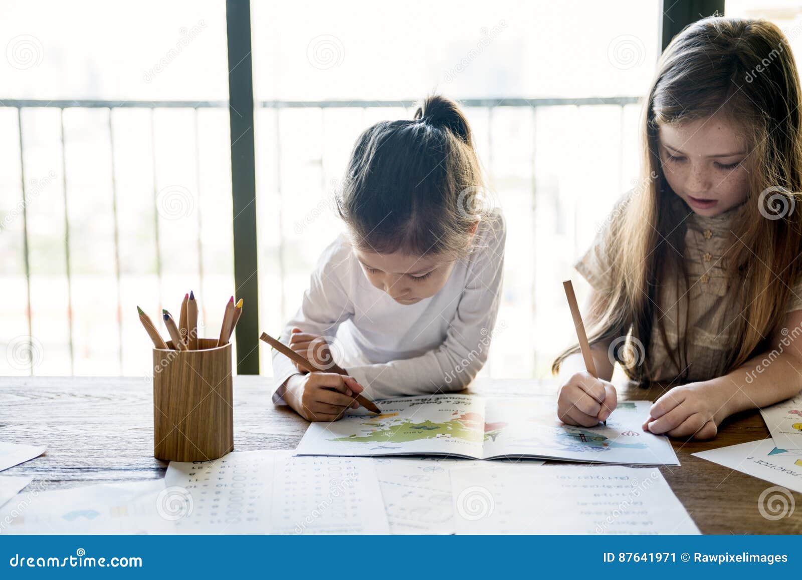 Kids Learning Study Girls Concept Stock Image - Image of homework ...