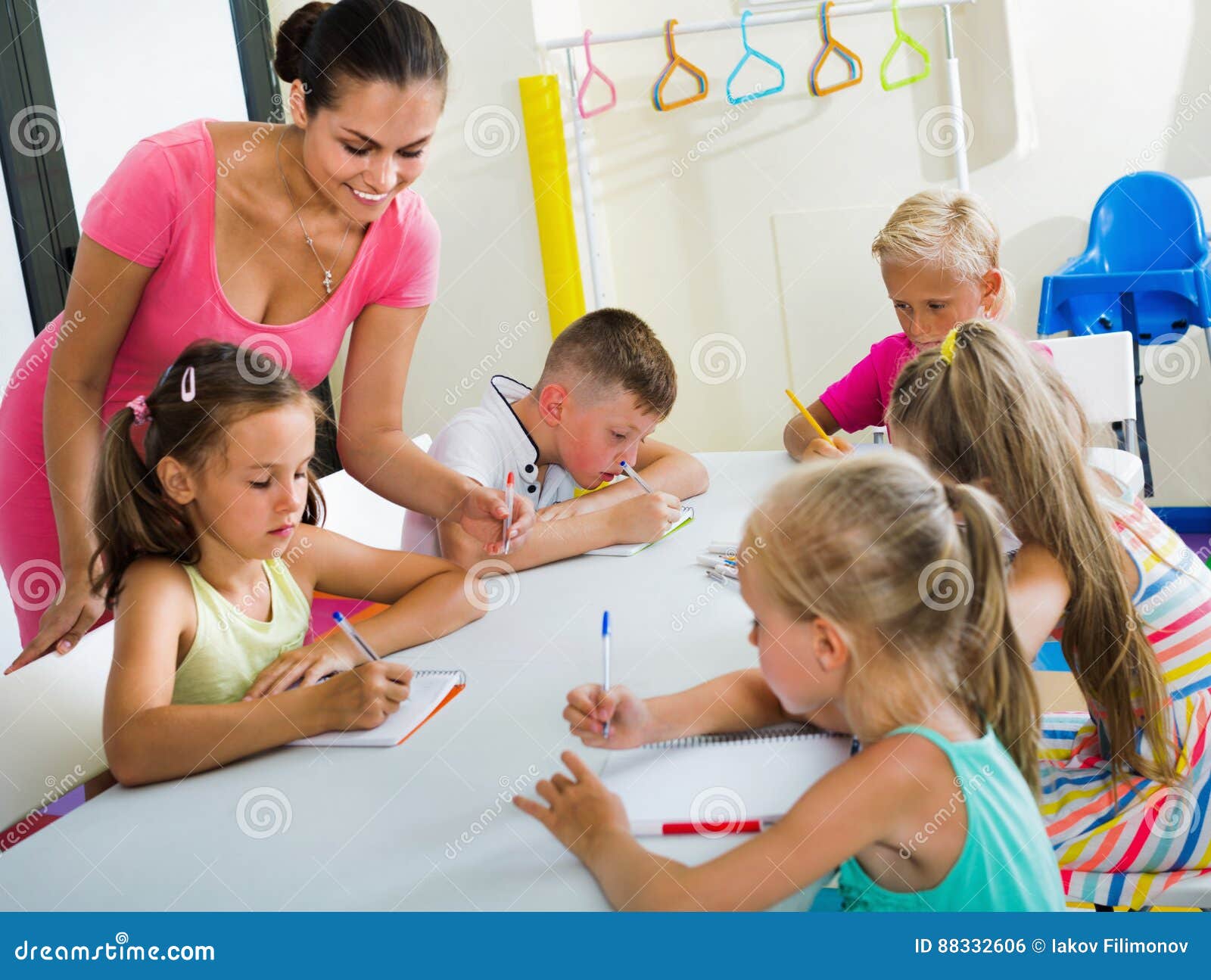 Kids Learning To Write on Lesson in Elementary School Class Stock Photo ...