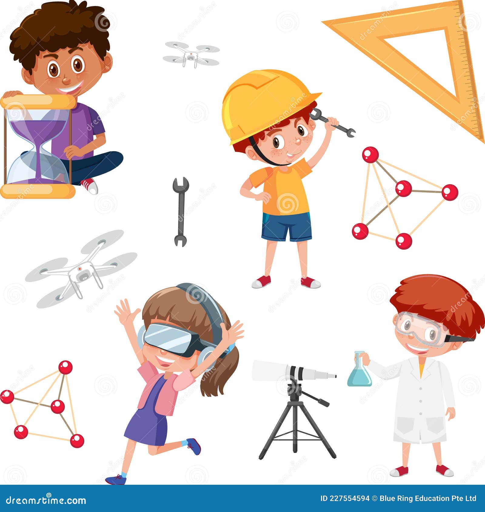 Kids with learning tools stock vector. Illustration of school - 227554594