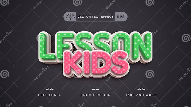 Kids Lesson - Editable Text Effect, Font Style Stock Vector ...