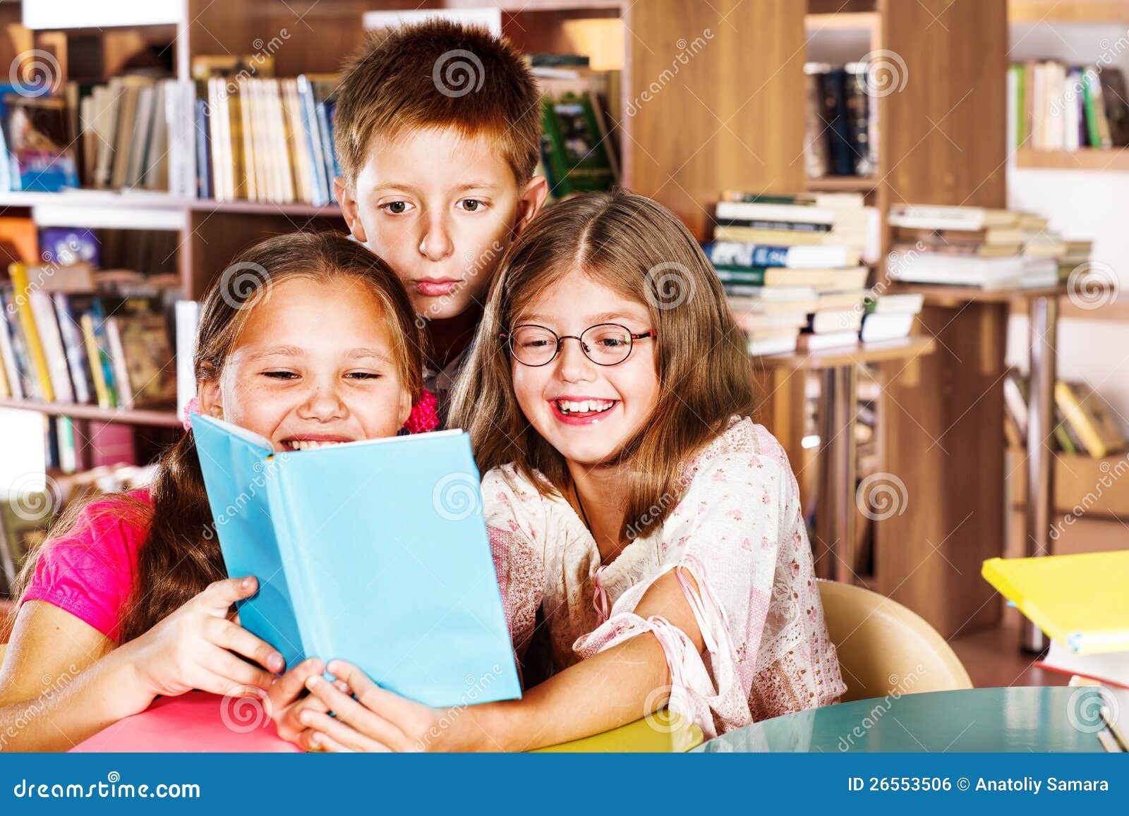 Kids in library stock photo. Image of spectacles, read - 26553506