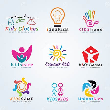 Kids Logo Vector Creative Concept Art Set Design Stock Vector ...