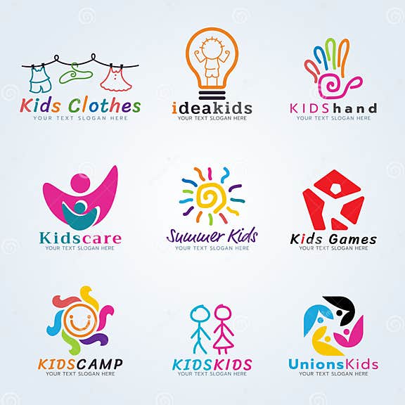 Kids Logo Vector Creative Concept Art Set Design Stock Vector ...