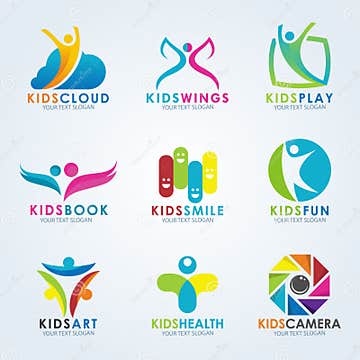 Kids Logo Vector Creative Concept Art Set Design Stock Vector ...