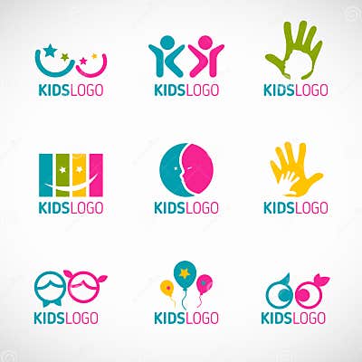 Kids Logo Vector Set Design Stock Vector - Illustration of design ...