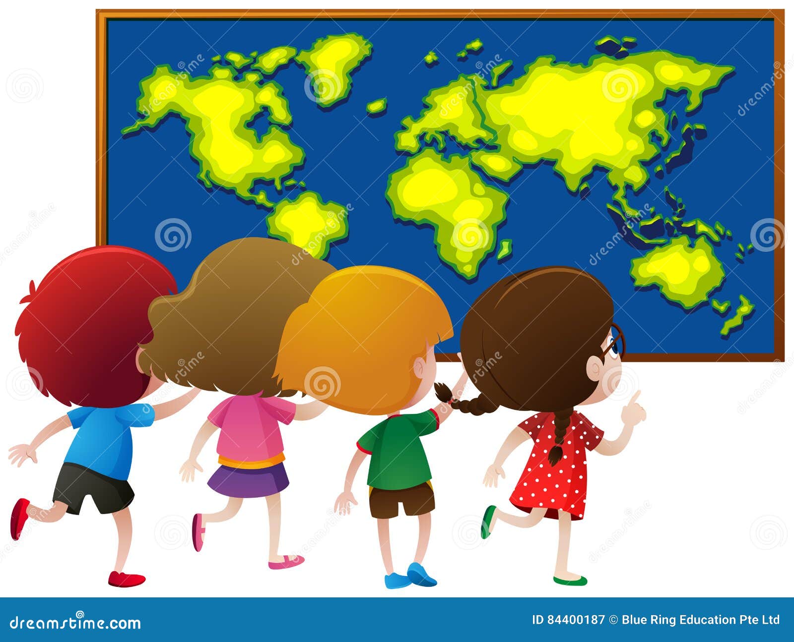 Kids Looking At Worldmap On Board Royalty-Free Cartoon | CartoonDealer ...