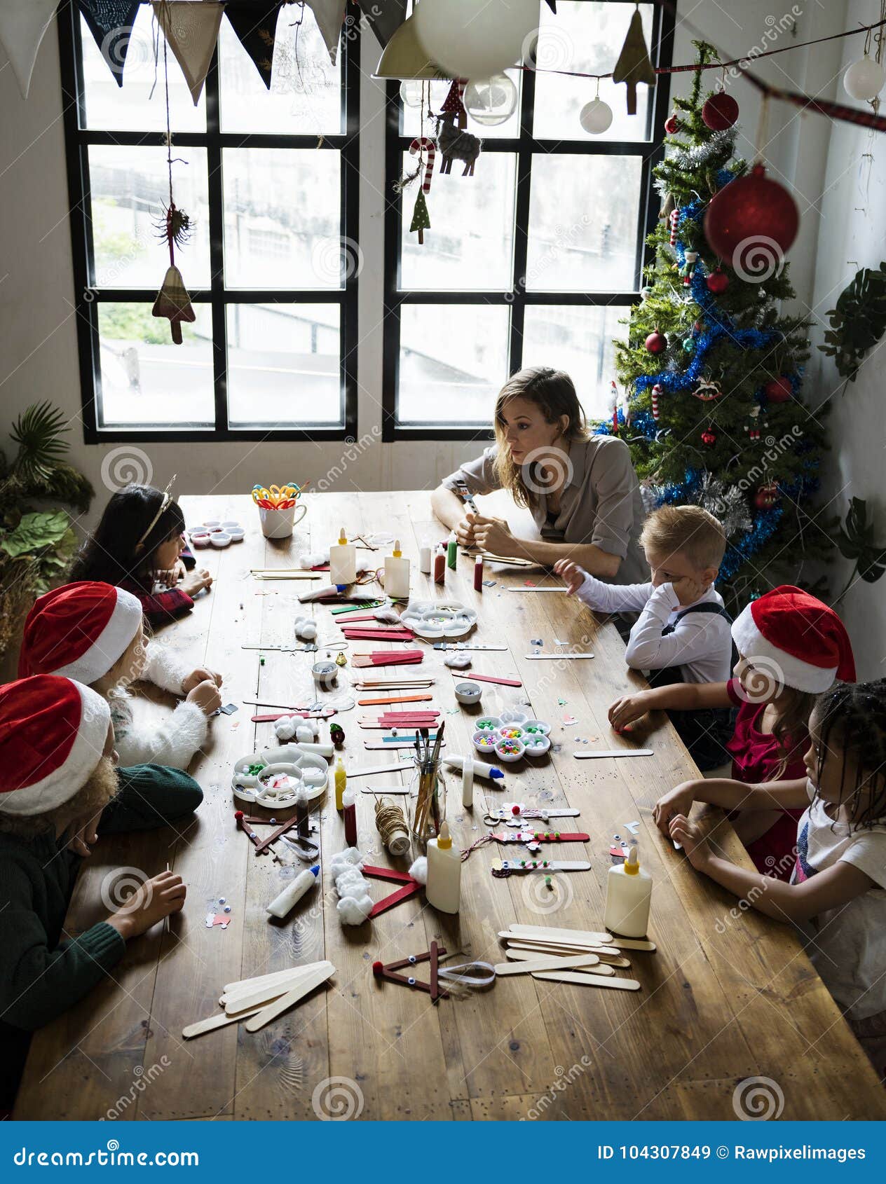 Kids Making a Christmas DIY Project Stock Image - Image of colorful ...