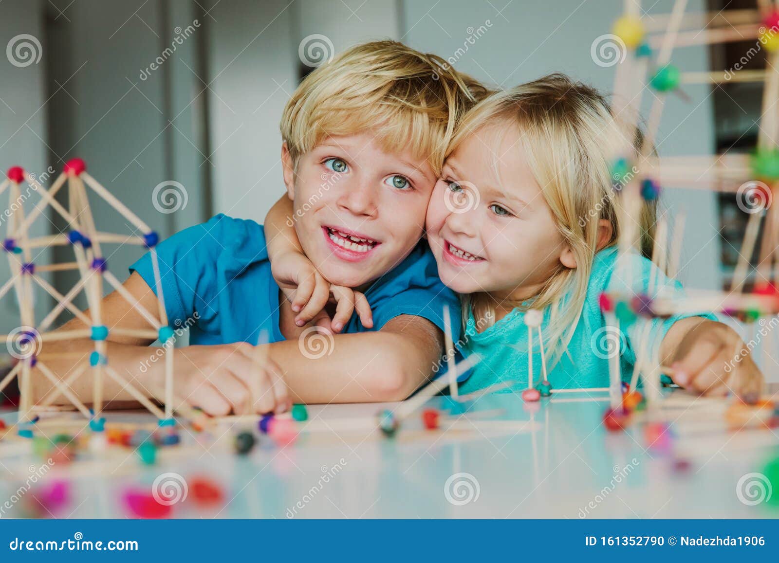 Kids Making Geometric Shapes, Engineering and STEM Stock Photo - Image ...