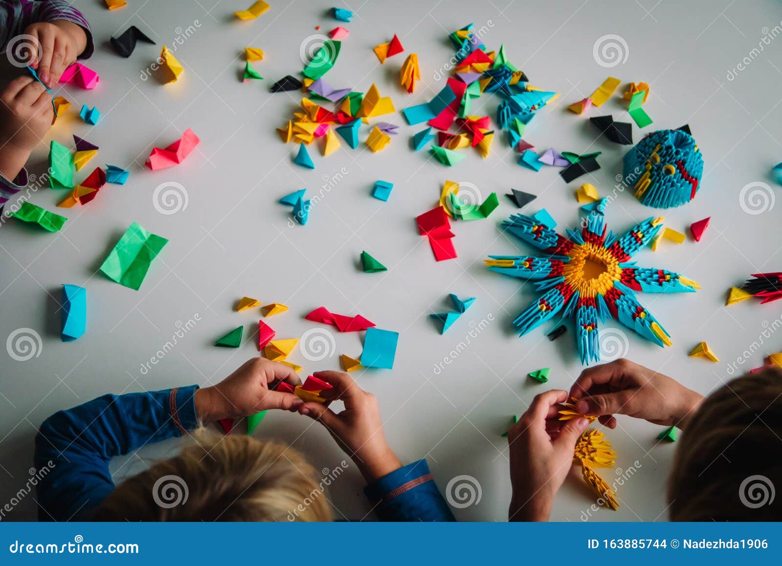 Kids Making Origami Crafts with Paper, Learning Stock Photo - Image of ...