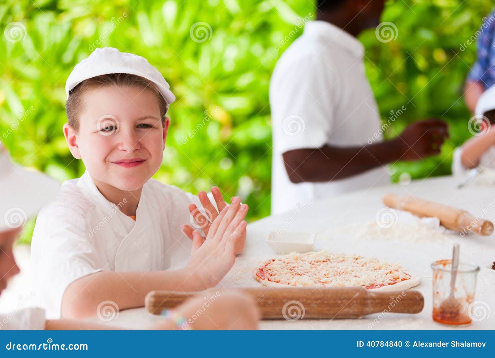 Kids making pizza stock photo. Image of class, smiling - 40784840