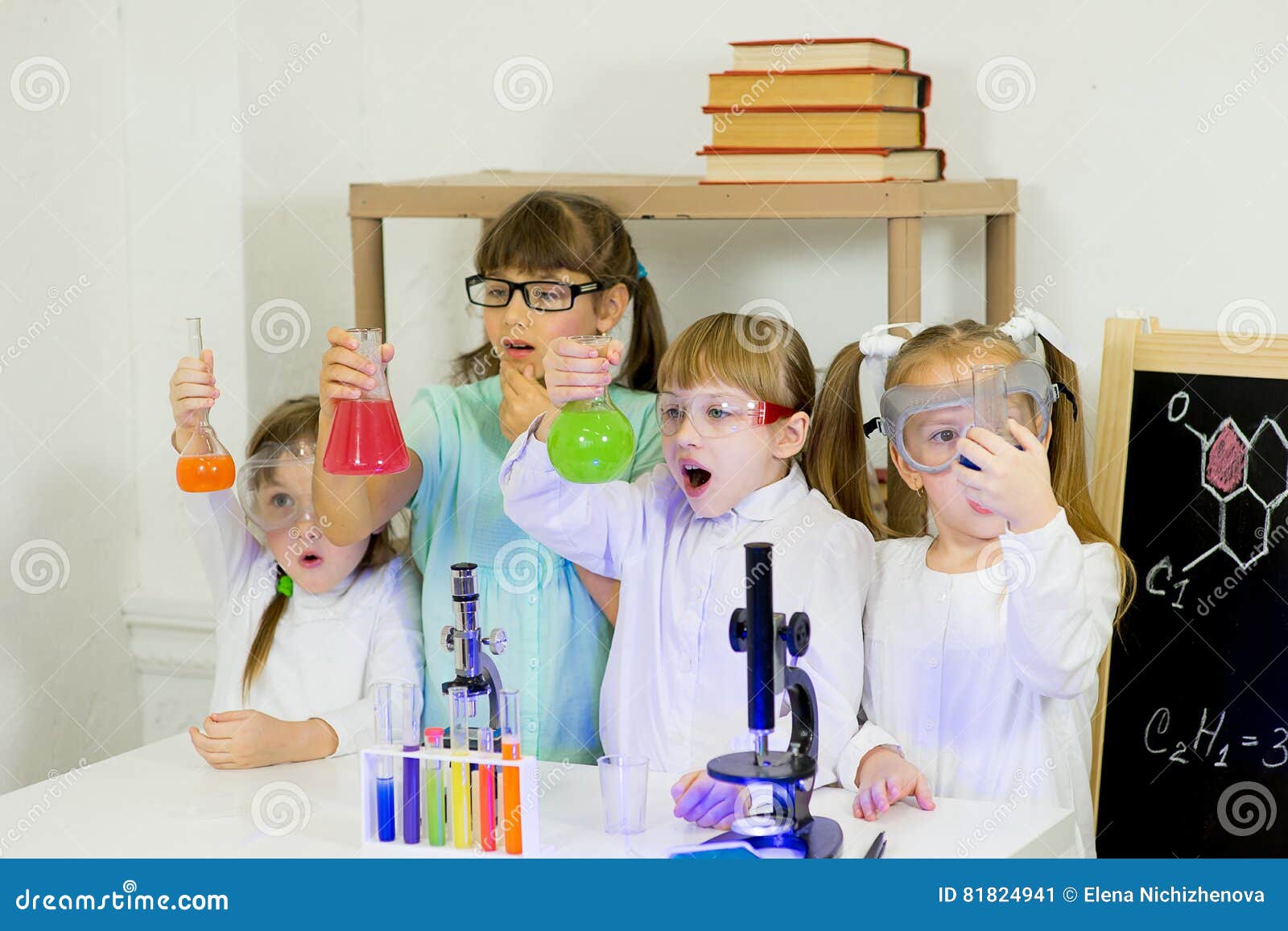 Kids Making Science Experiments Stock Image - Image of microscope, kids ...