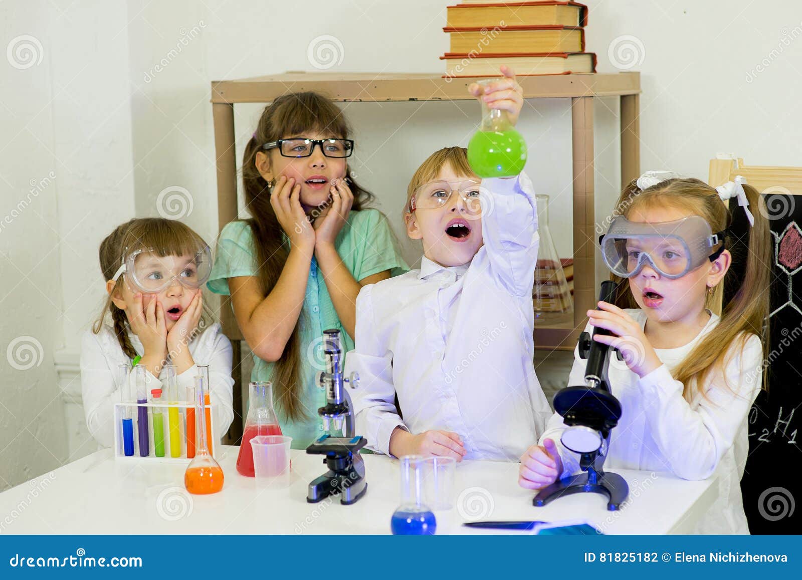 Kids Making Science Experiments Stock Photo - Image of microscope ...