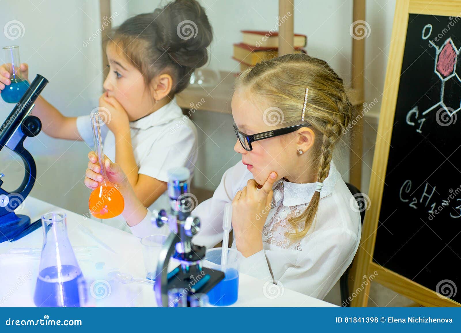 Kids Making Science Experiments Stock Photo - Image of biology, girl ...