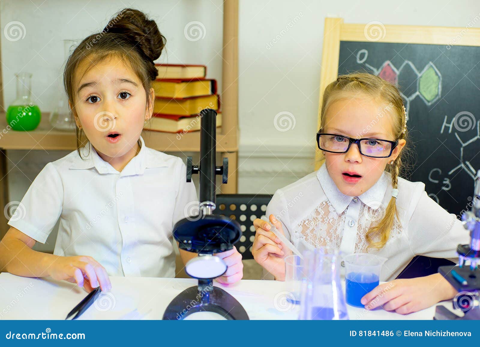 Kids Making Science Experiments Stock Photo - Image of female ...