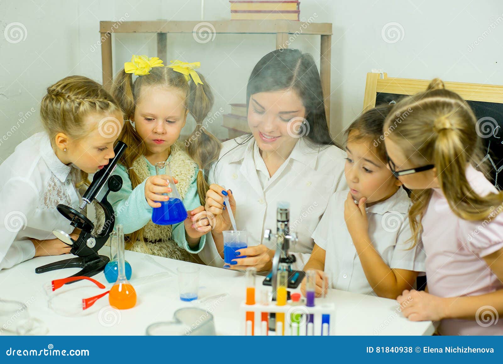 Kids Making Science Experiments Stock Photo - Image of girl, female ...