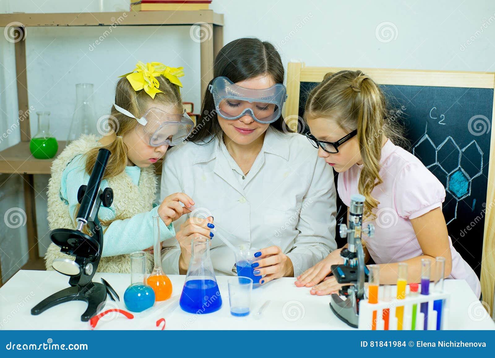 Kids Making Science Experiments Stock Photo - Image of analyzing, fire ...