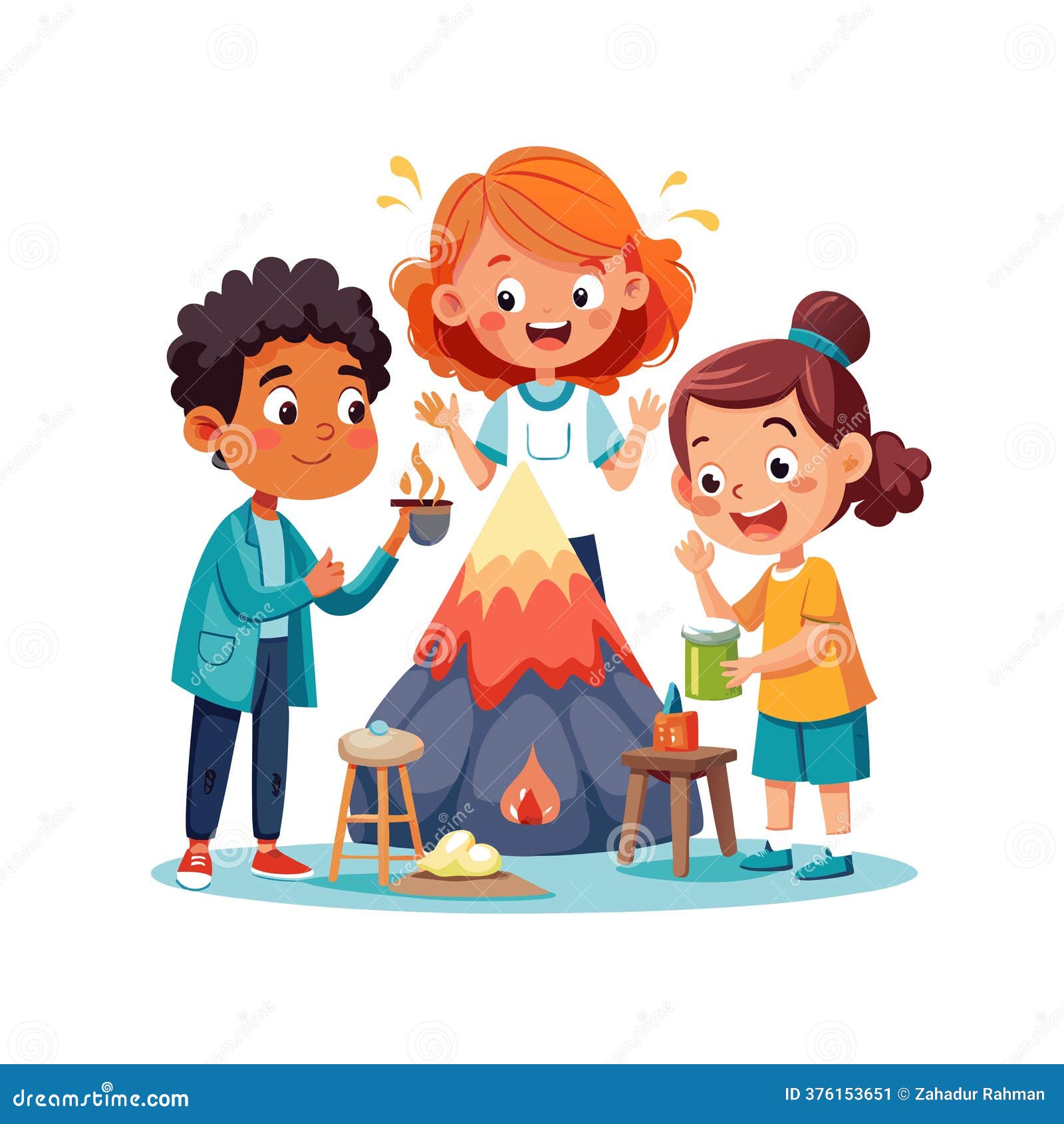 Volcano Model Simulating An Eruption In A Classroom Setting Royalty ...