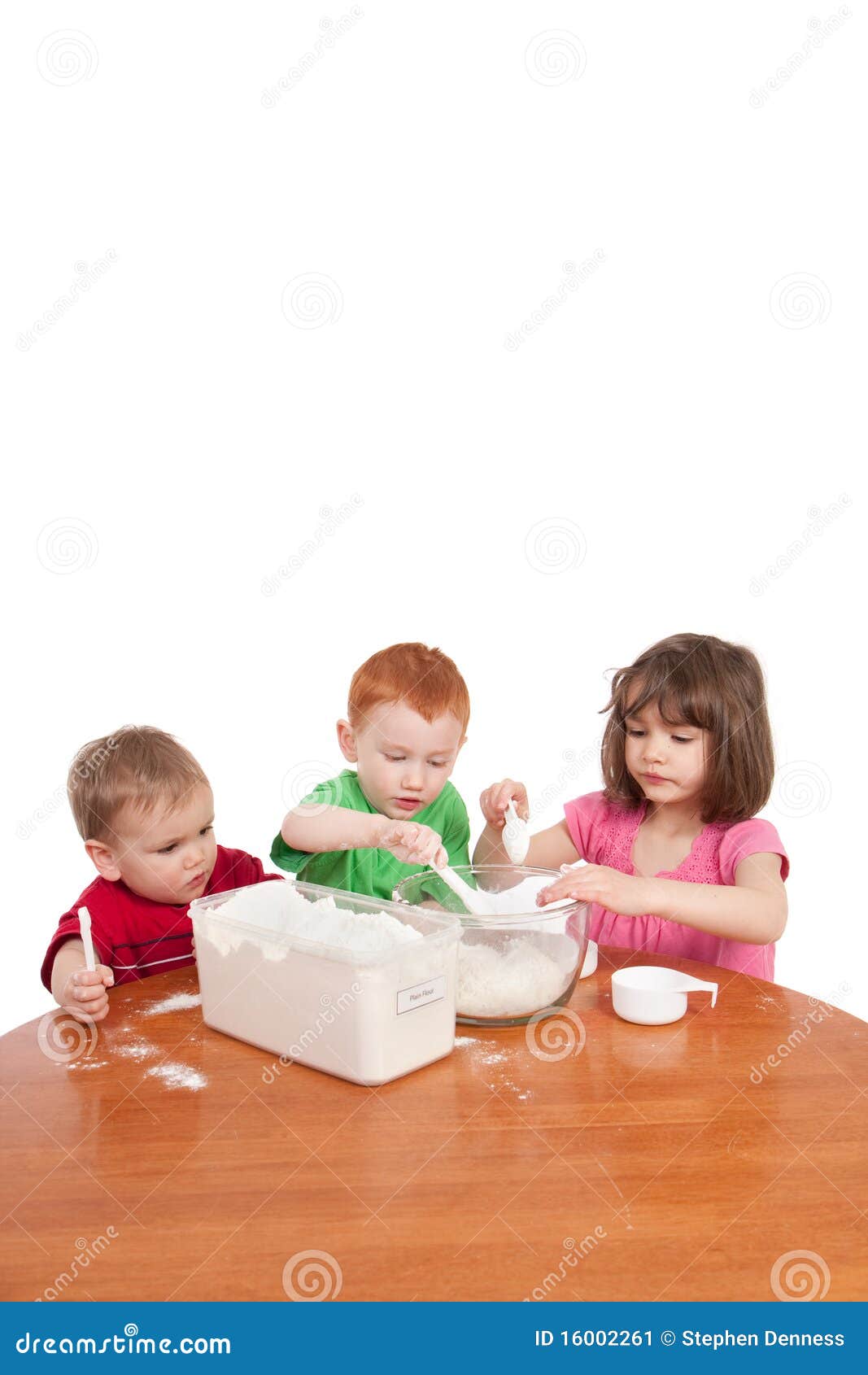 Kids Measuring and Mixing Flour in Kitchen Bowl Stock Image - Image of ...