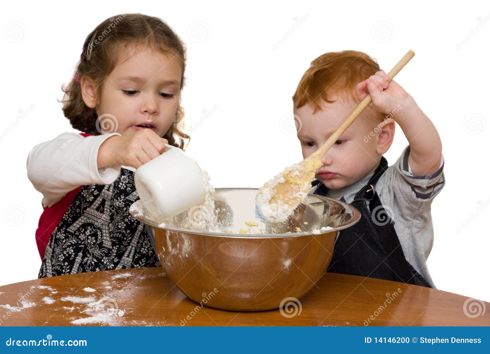 Kids Measuring and Mixing in Kitchen Stock Photo - Image of caucasian ...