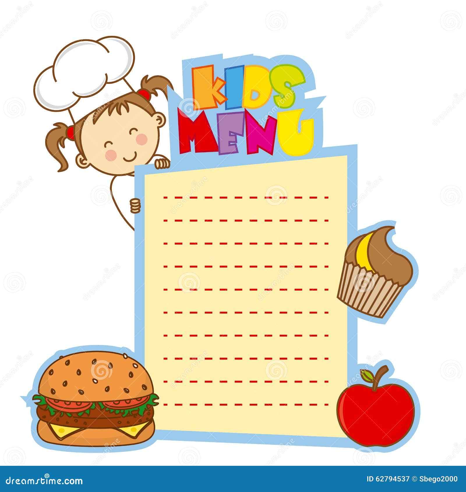 Kids menu stock vector. Illustration of chef, holding - 62794537
