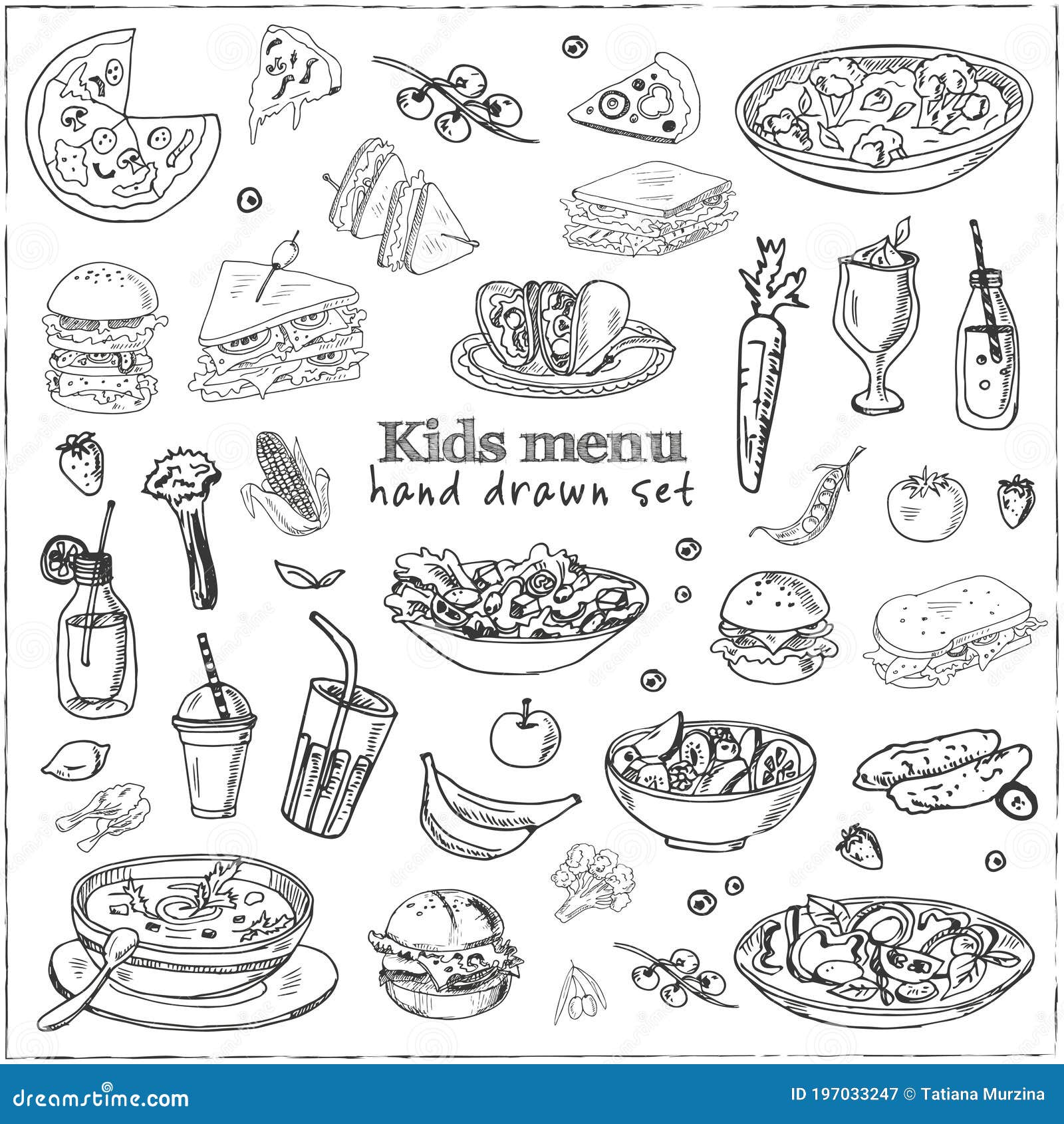 Kids Menu Doodle Icons Vector Illustration on Chalkboard Stock Vector ...