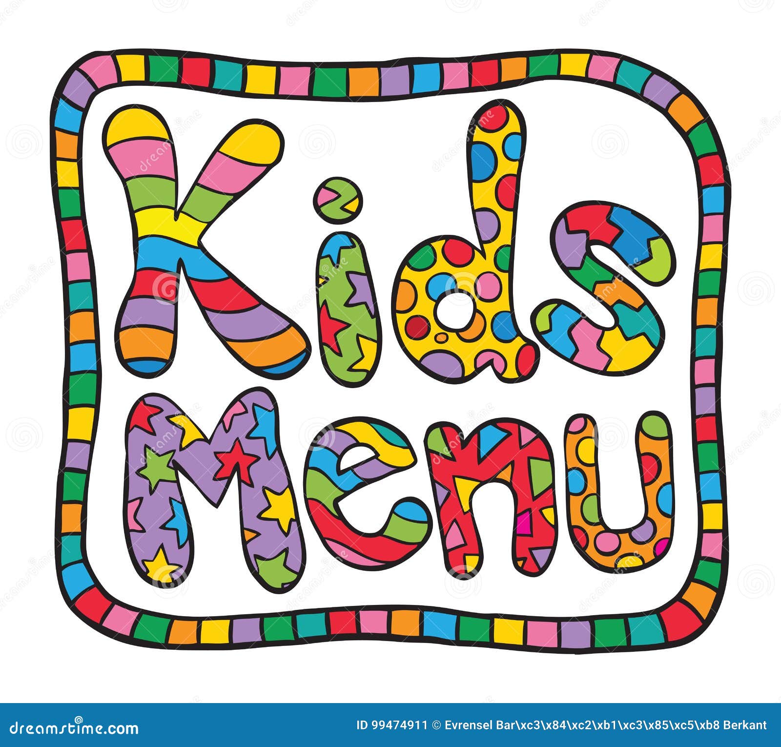 Kids Menu stock vector. Illustration of cartoon, design - 99474911