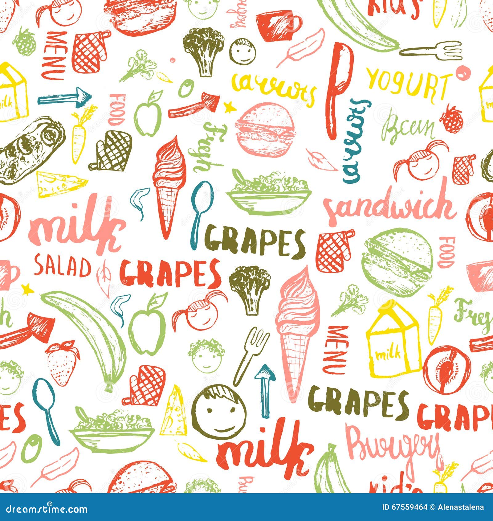 Kids Menu Seamless Pattern. Kids Menu Creative Design for Wrapping ...