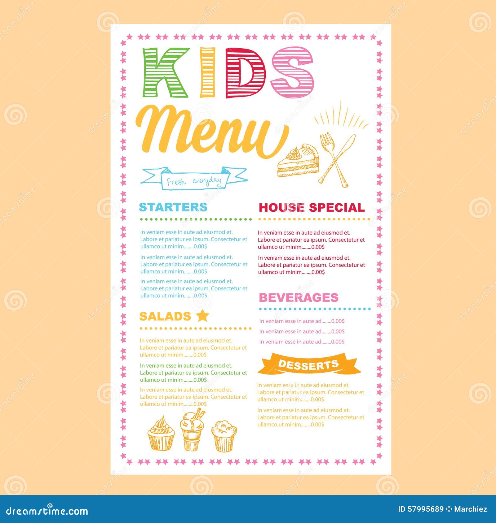 Kids Menu. Vector Template. Stock Vector - Illustration of restaurant ...