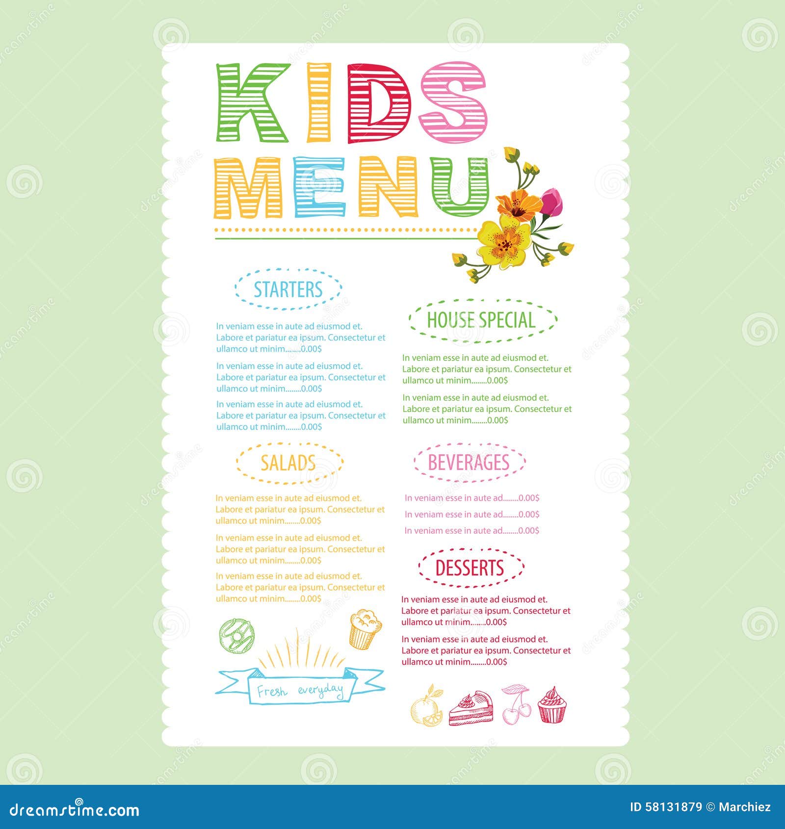 Kids Menu. Vector Template. Stock Vector - Illustration of poster ...