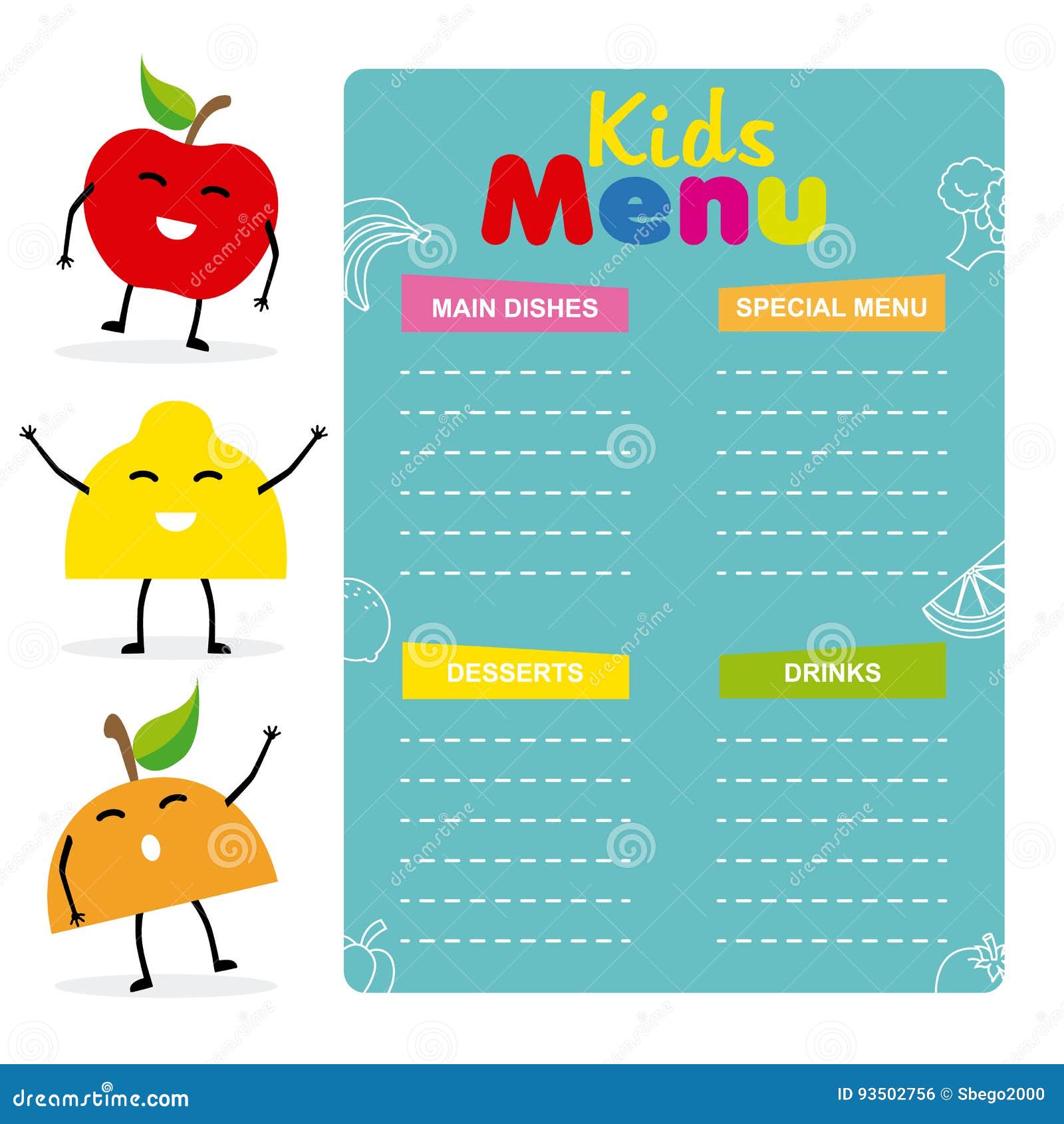 Kids menu vector template stock vector. Illustration of healthy - 93502756