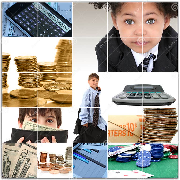 Kids and Money Collage stock photo. Image of collage - 15173582