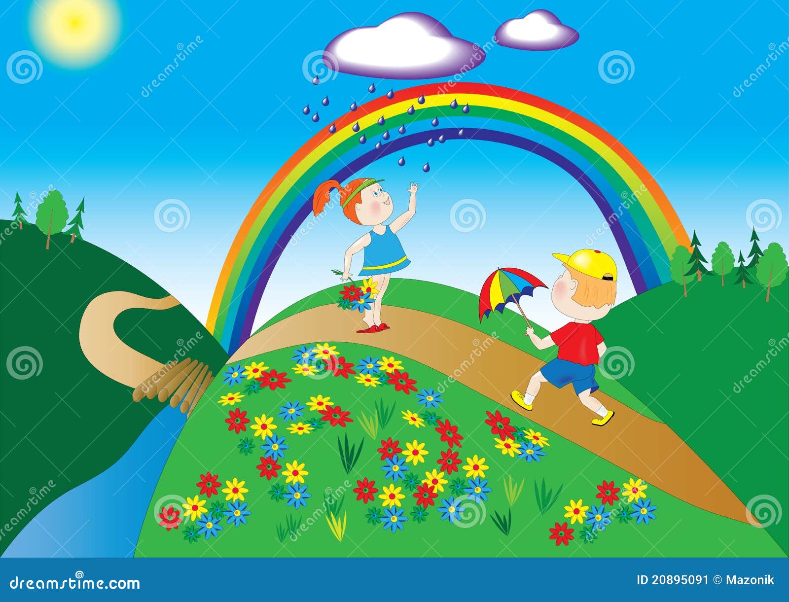 Kids in nature. stock illustration. Illustration of holiday - 20895091
