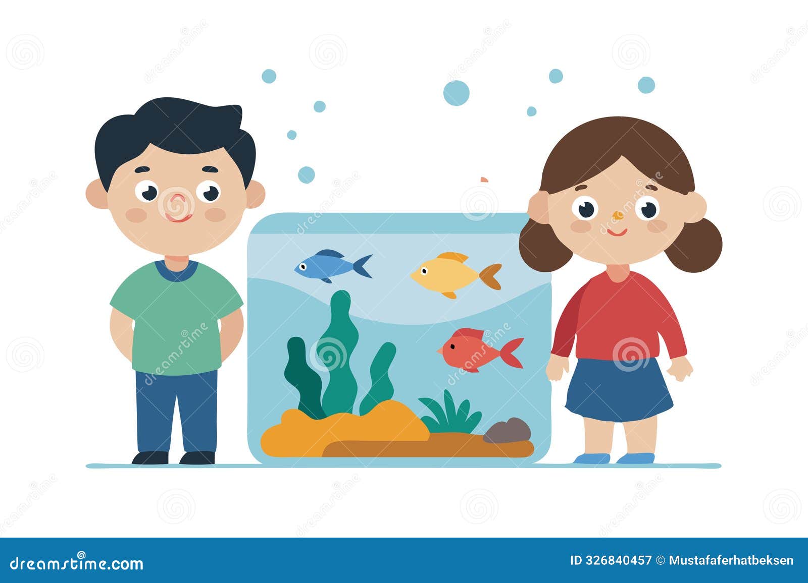 Kids Observing Fish in an Aquarium Stock Illustration - Illustration of ...