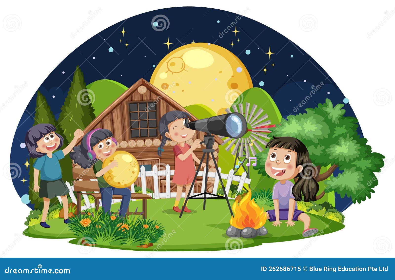 Kids observing night sky stock vector. Illustration of observation ...