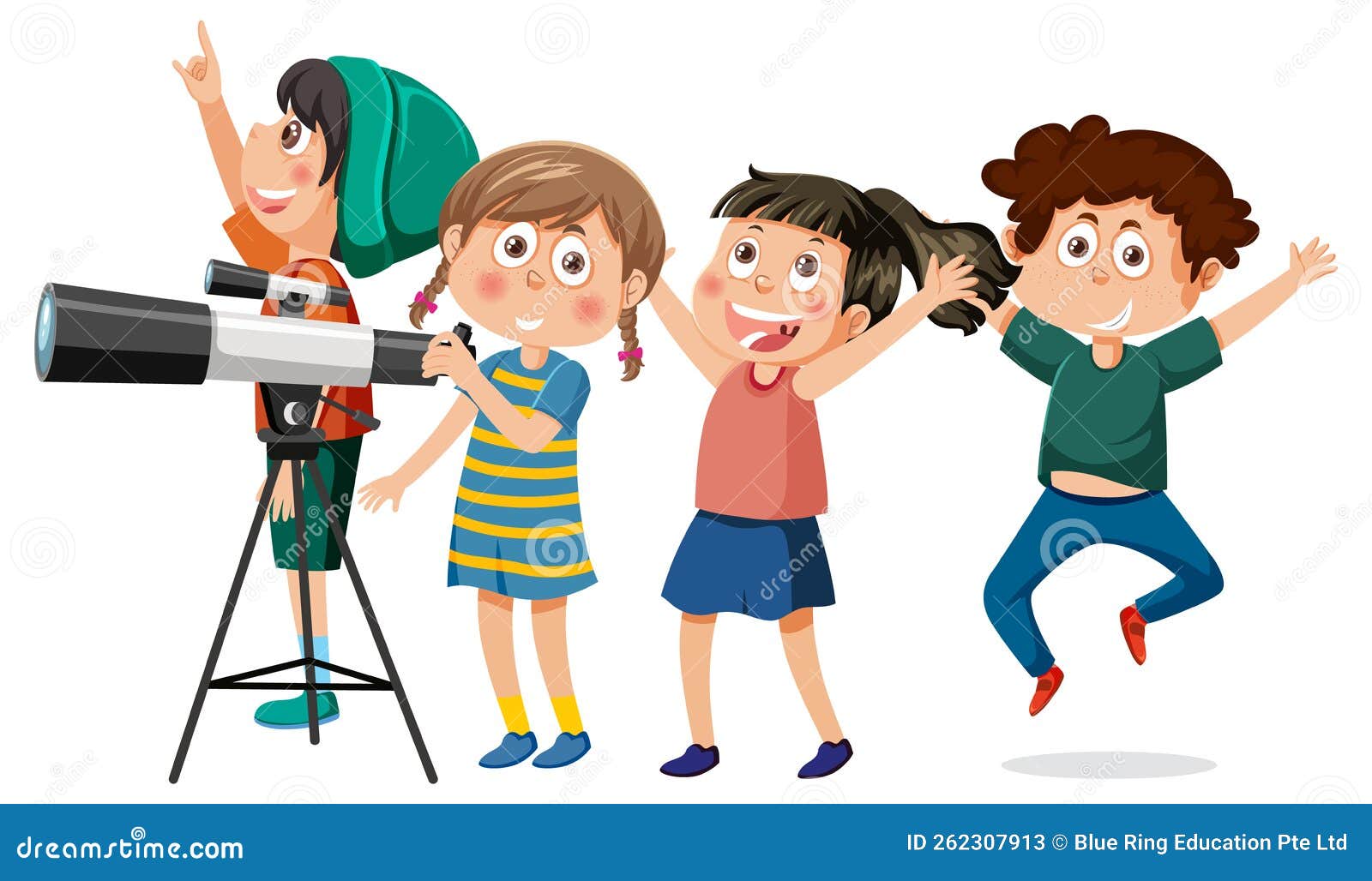 Kids Observing the Sky with a Telescope Stock Vector - Illustration of ...