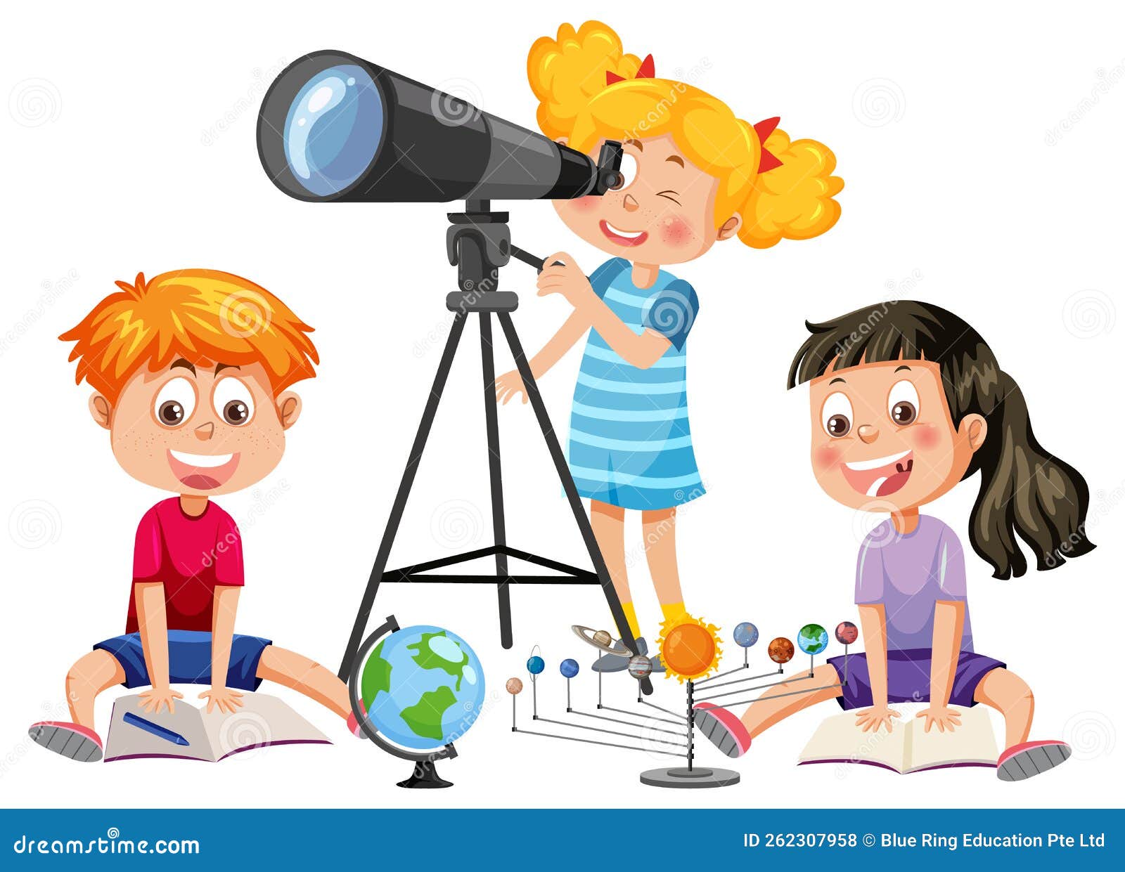 Kids Observing the Sky with a Telescope Stock Vector - Illustration of ...