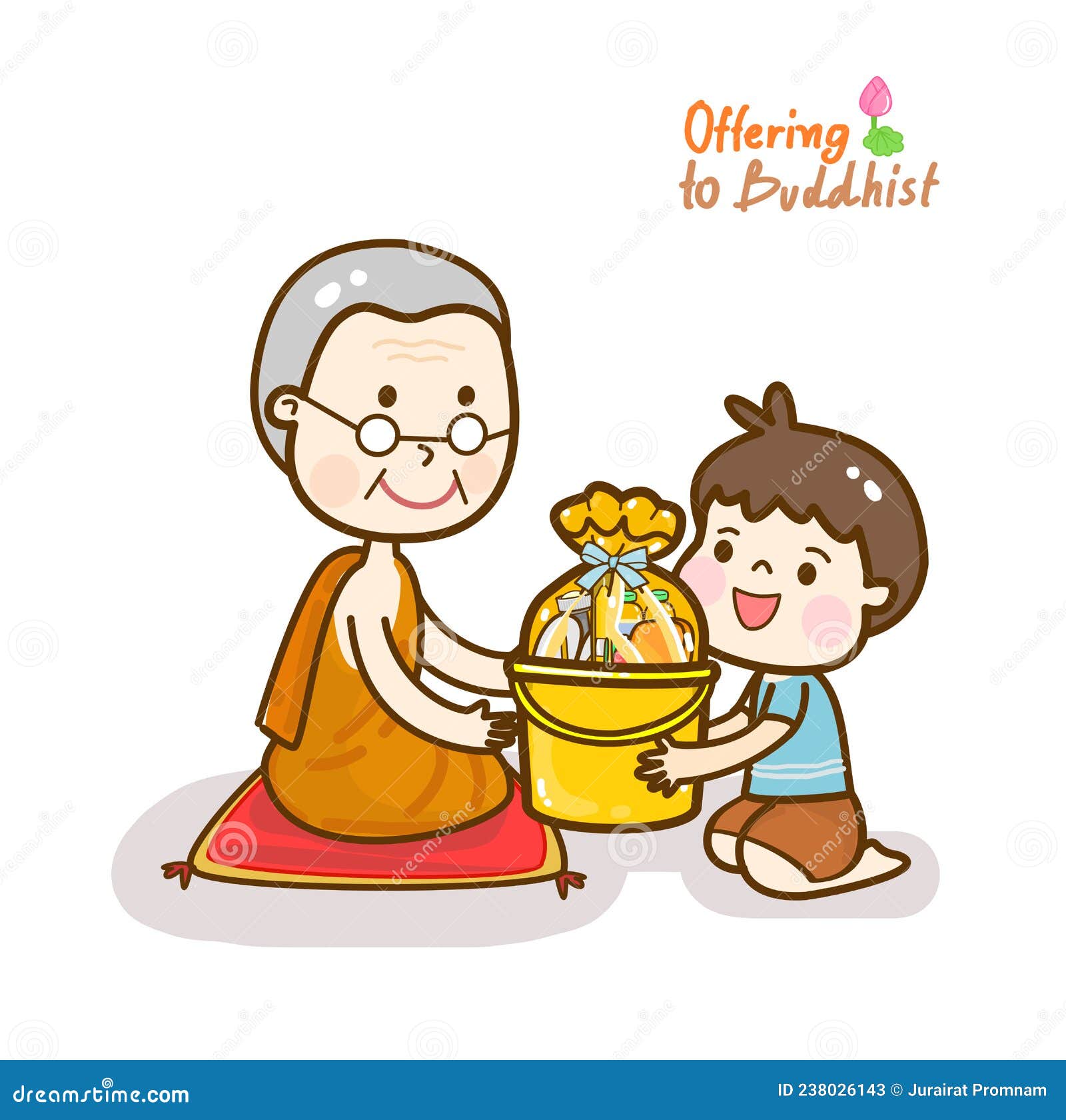 Kids offering to monk. stock image. Image of monk, buddhist - 238026143